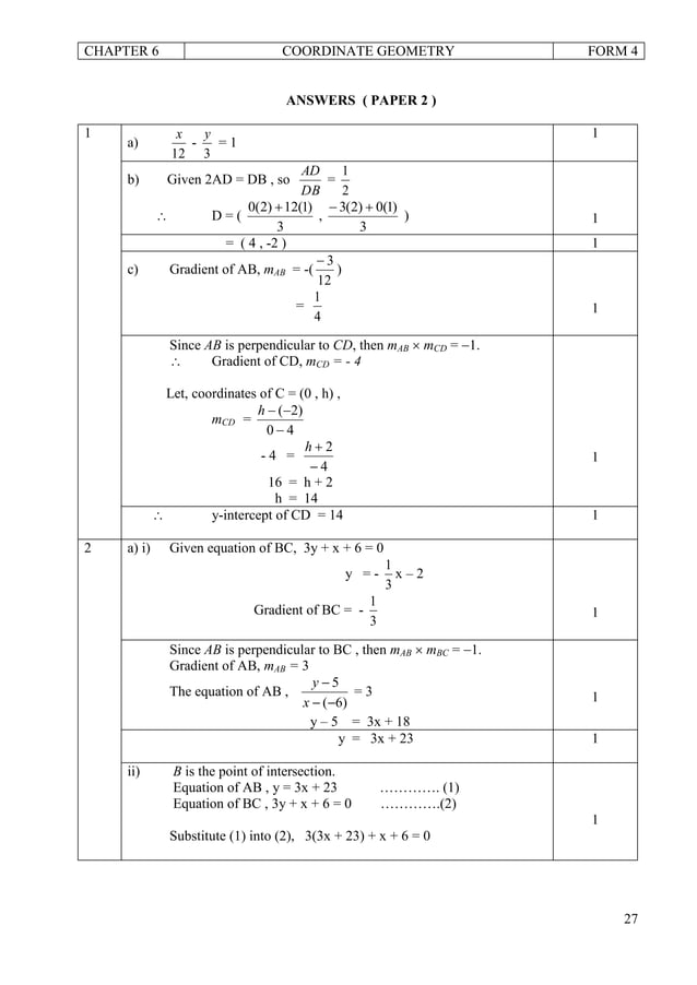 F4 Add Maths - Coordinate Geometry | PDF