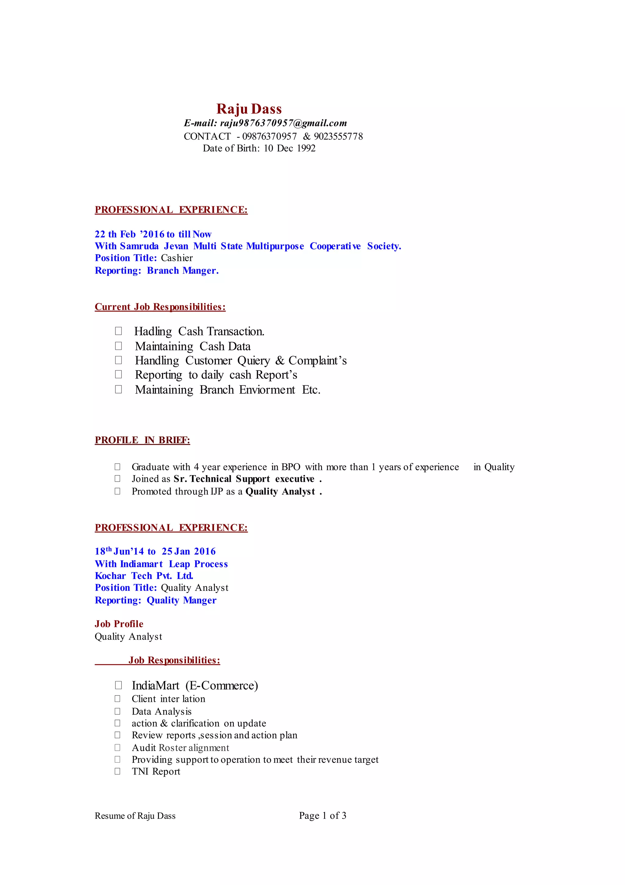 Raju Dass CV-2 | PDF