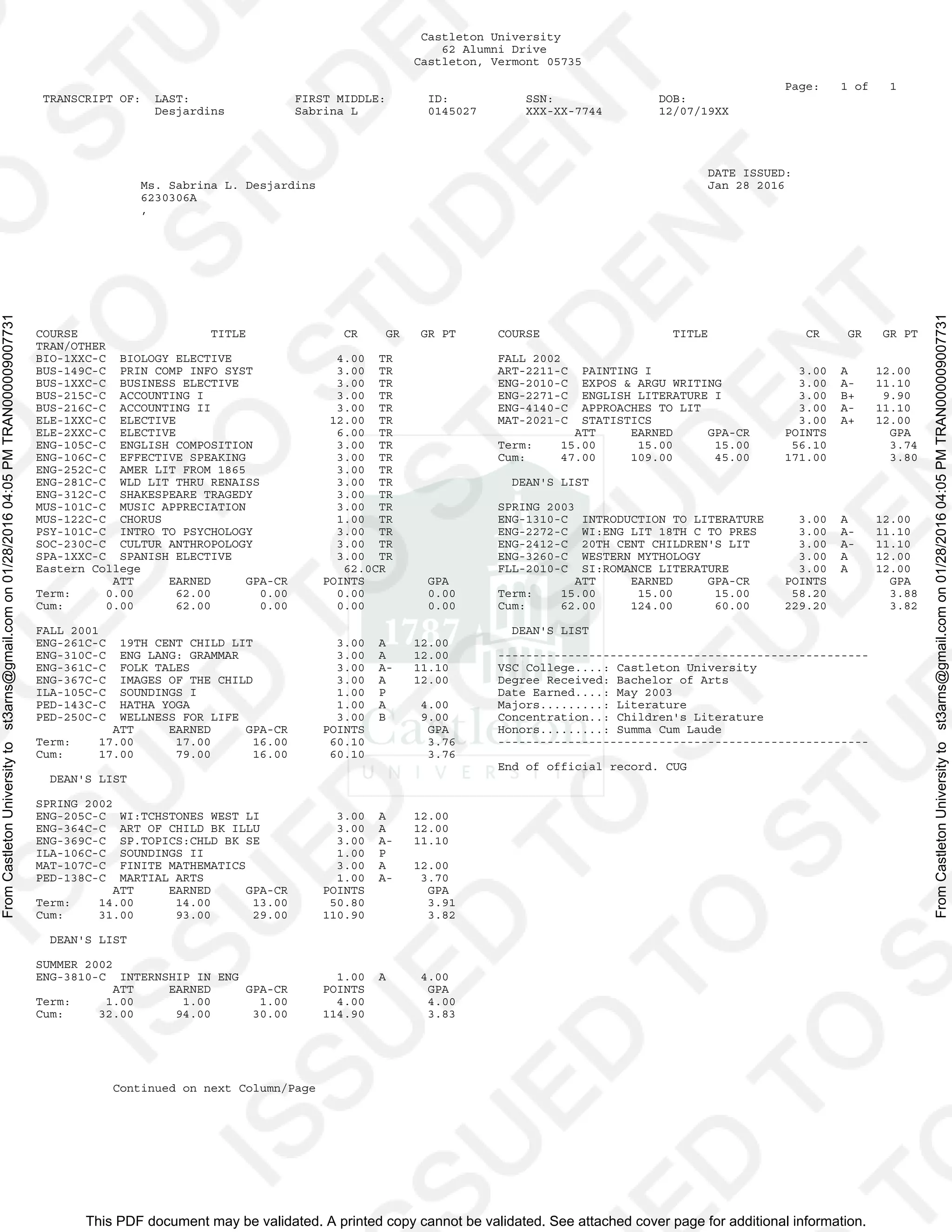 completed-transcript-9007731 | PDF | Undergraduate Education | College Education