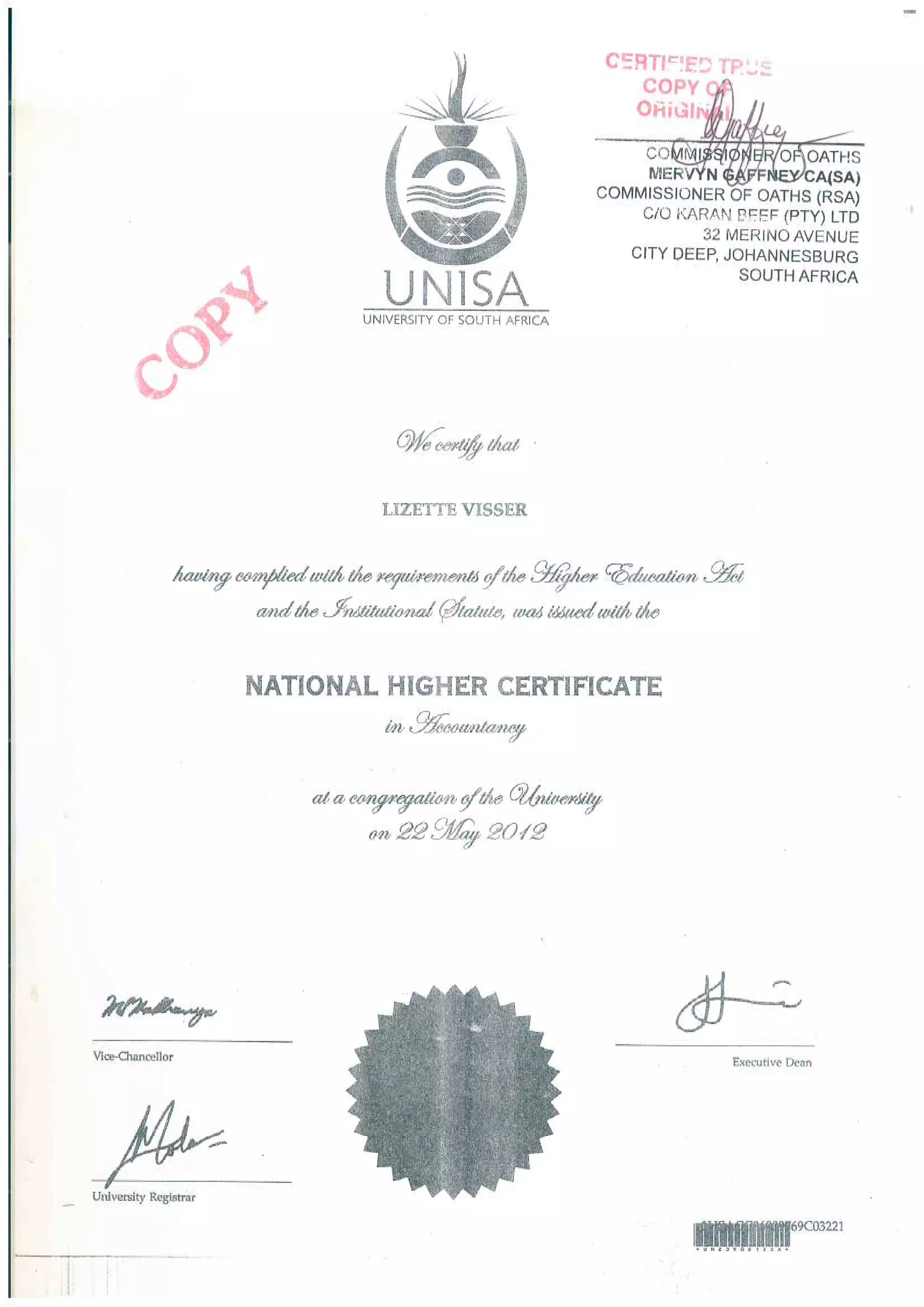 UNISA certificate | PDF