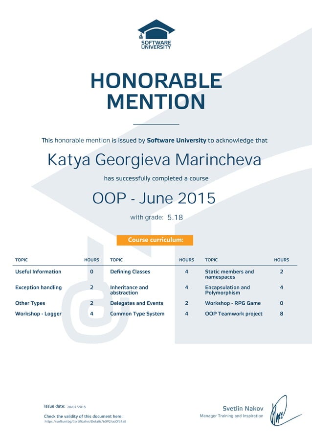 SoftUni Object-Oriented Programming Certificate | PDF