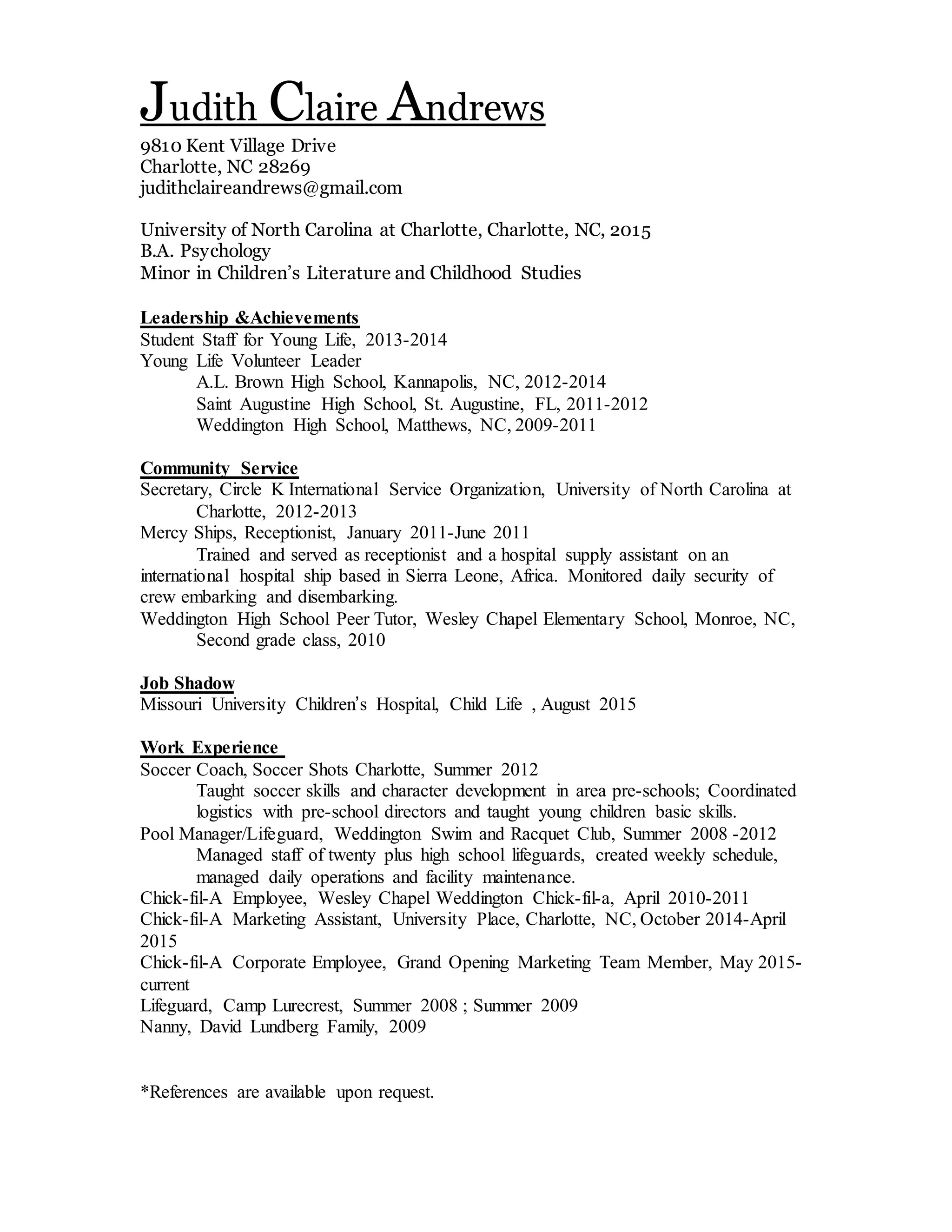 Judith Andrews Resume | DOCX | Education