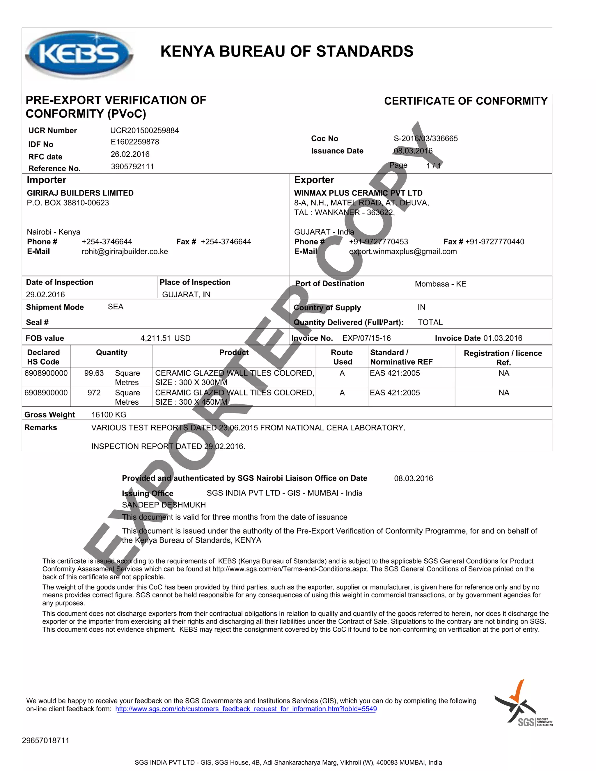 SGS Certificate | PDF