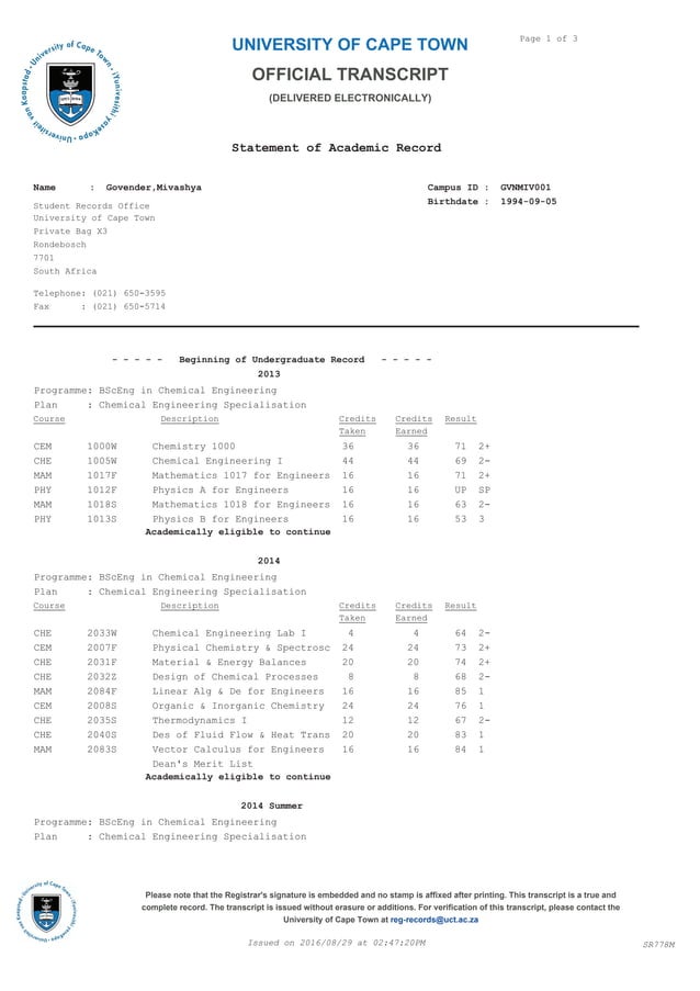Offical Transcript August | PDF