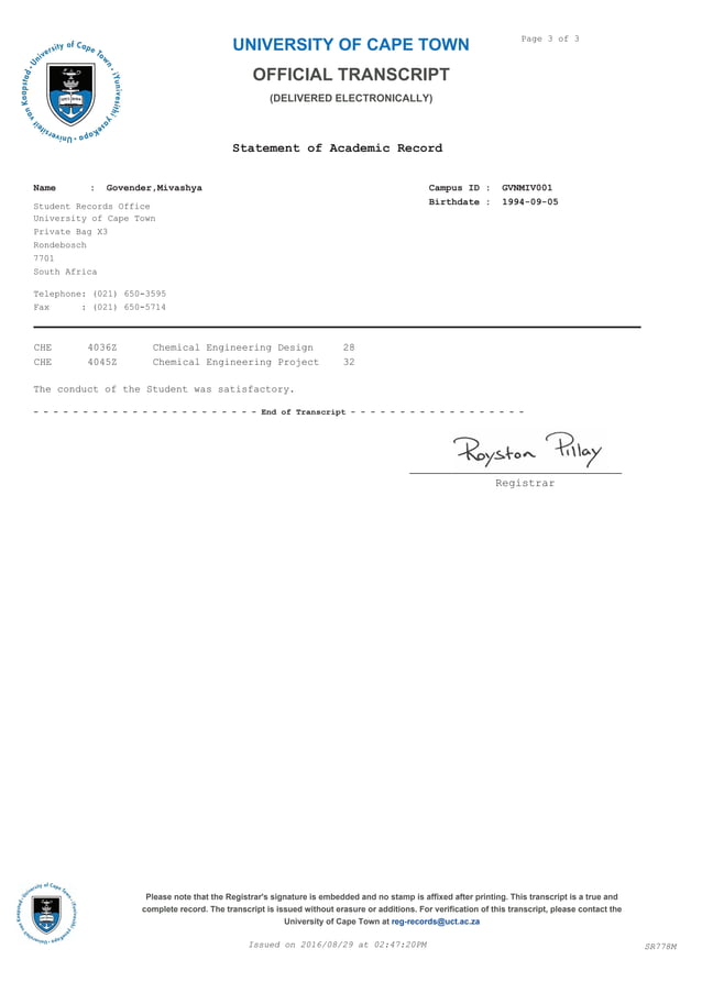 Offical Transcript August | PDF