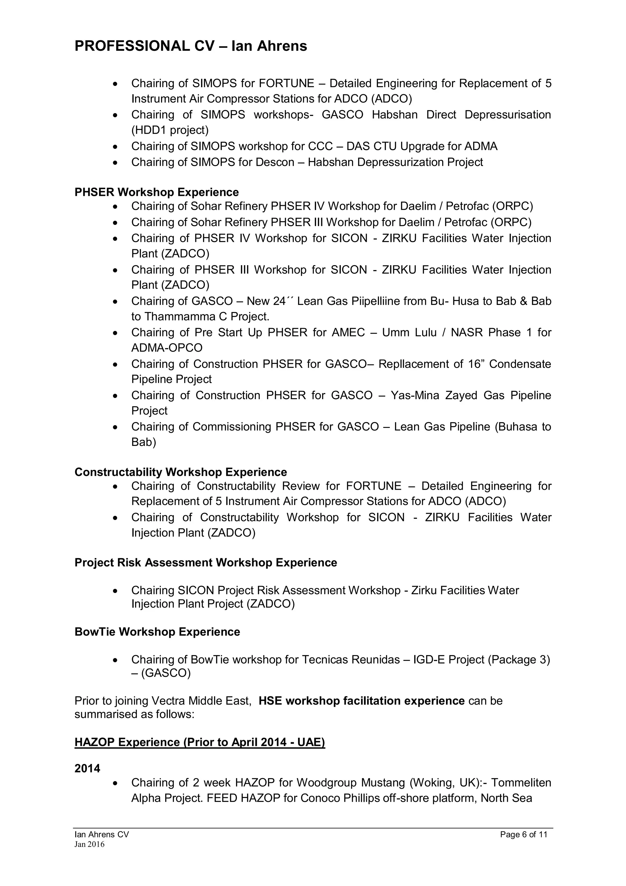 Ian Ahrens CV Jan2016 | PDF | Civil Engineering Industry | Industries