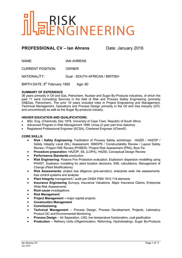 Ian Ahrens CV Jan2016 | PDF