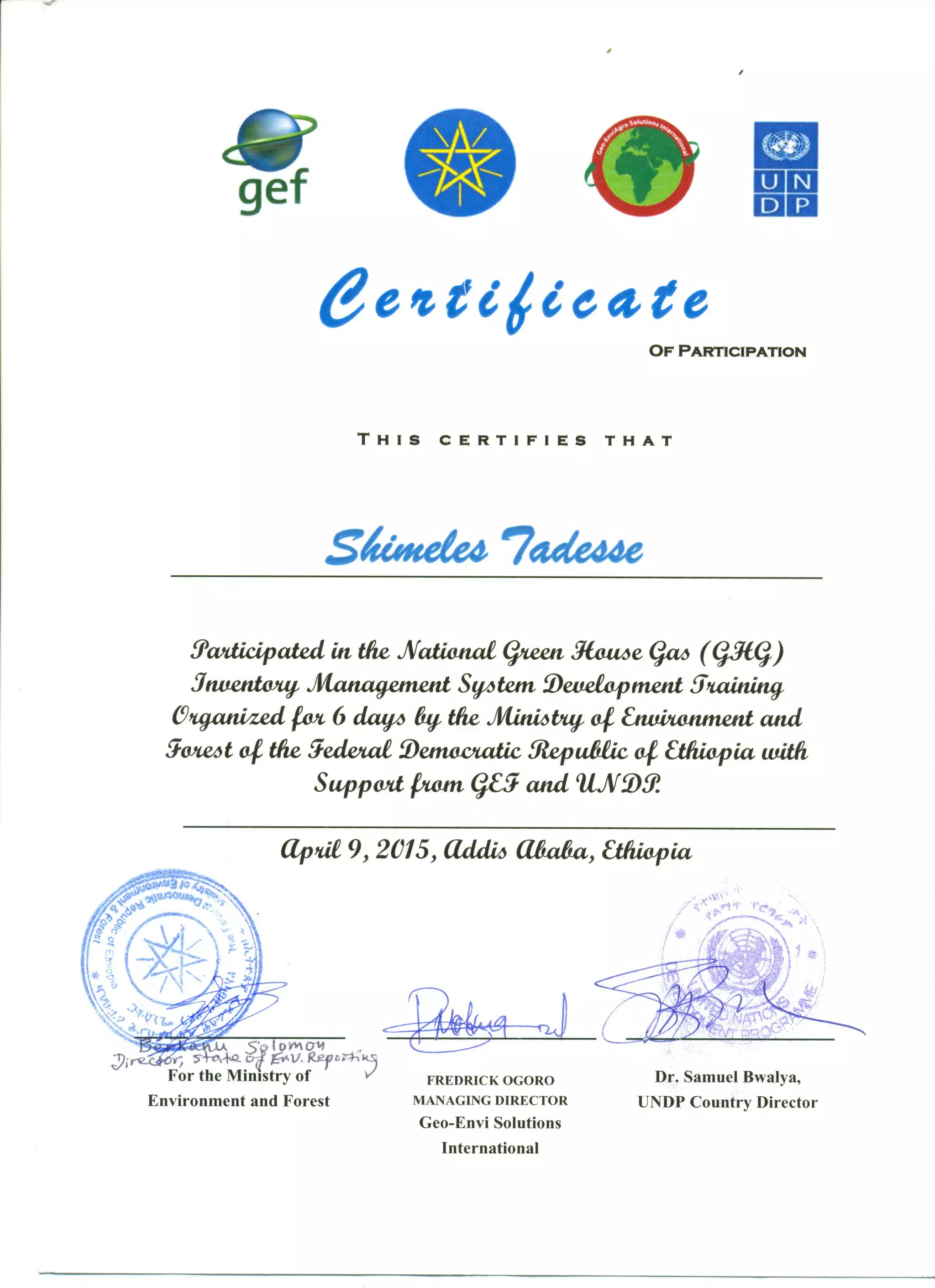 GHG Database Cretion Training Certificate | PDF