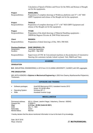 T Muthu Rangan CV | PDF