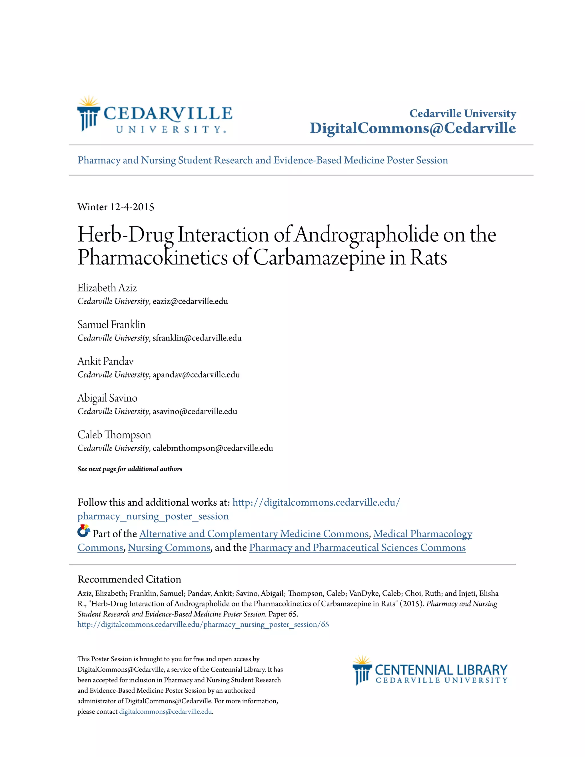 Herb-Drug Interaction of Andrographolide on the Pharmacokinetics of Carbamazepine | PDF