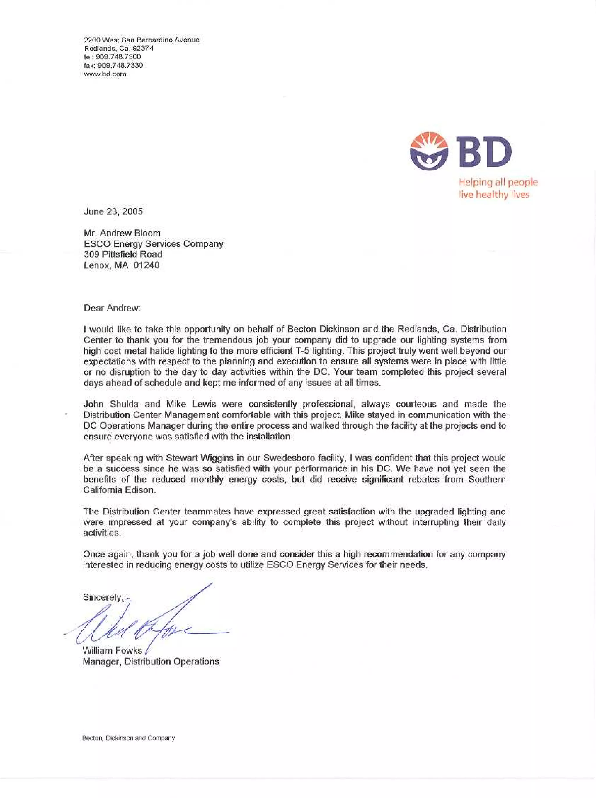 Becton Dickinson - Redlands CA | PDF