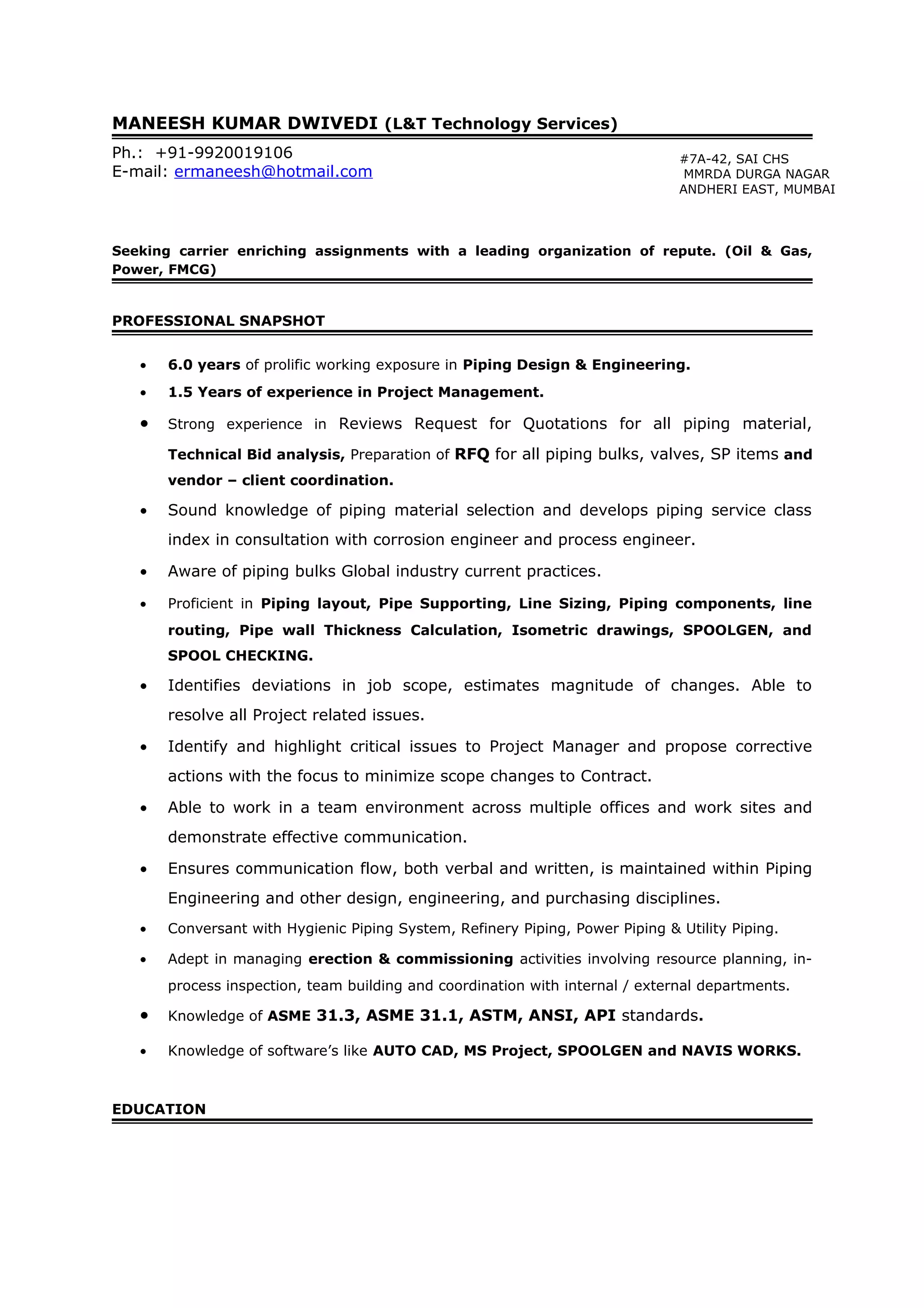 MANEESH resume | DOC