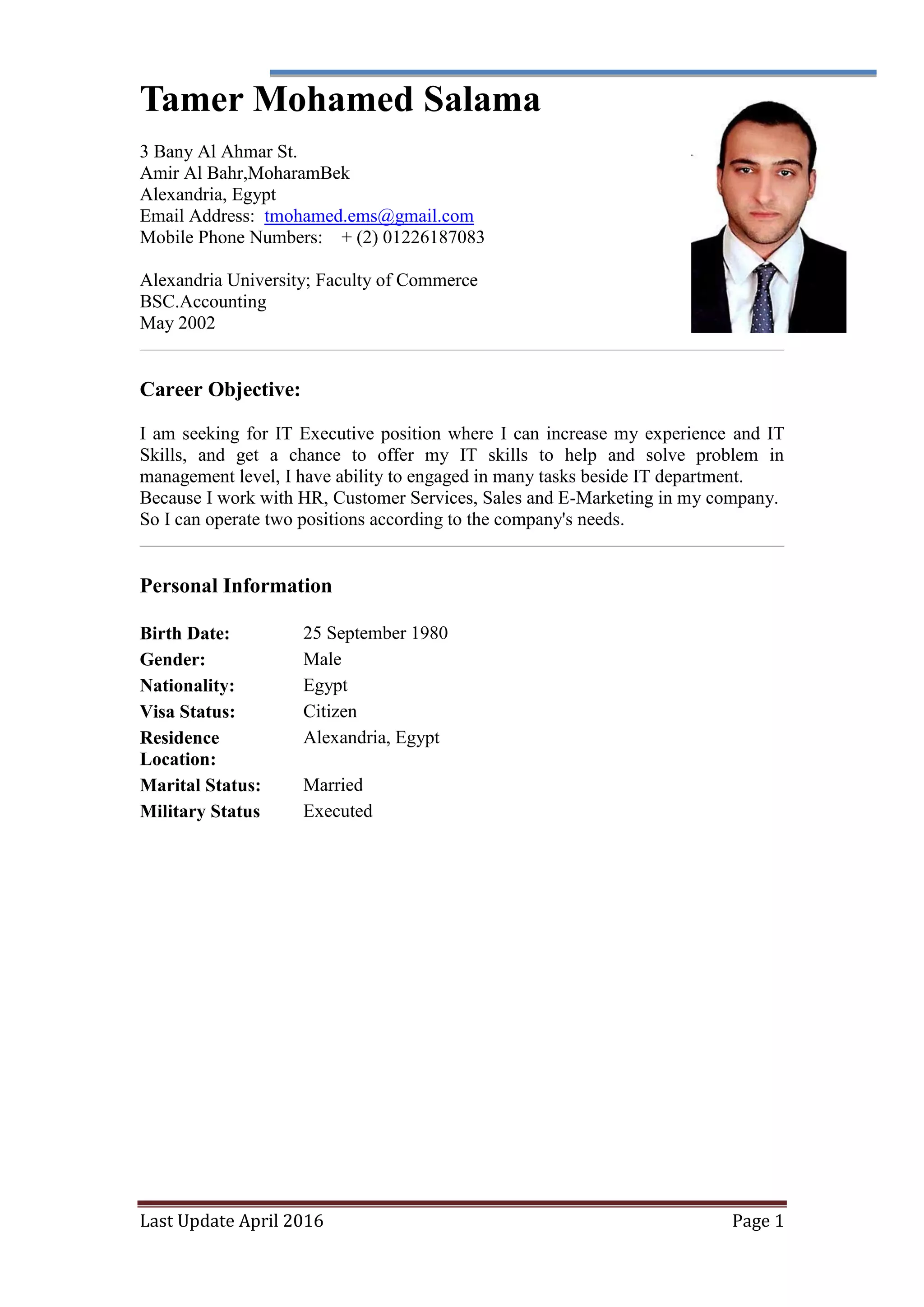 TamerSalama_CV | PDF | Operating Systems | Computer Software and Applications