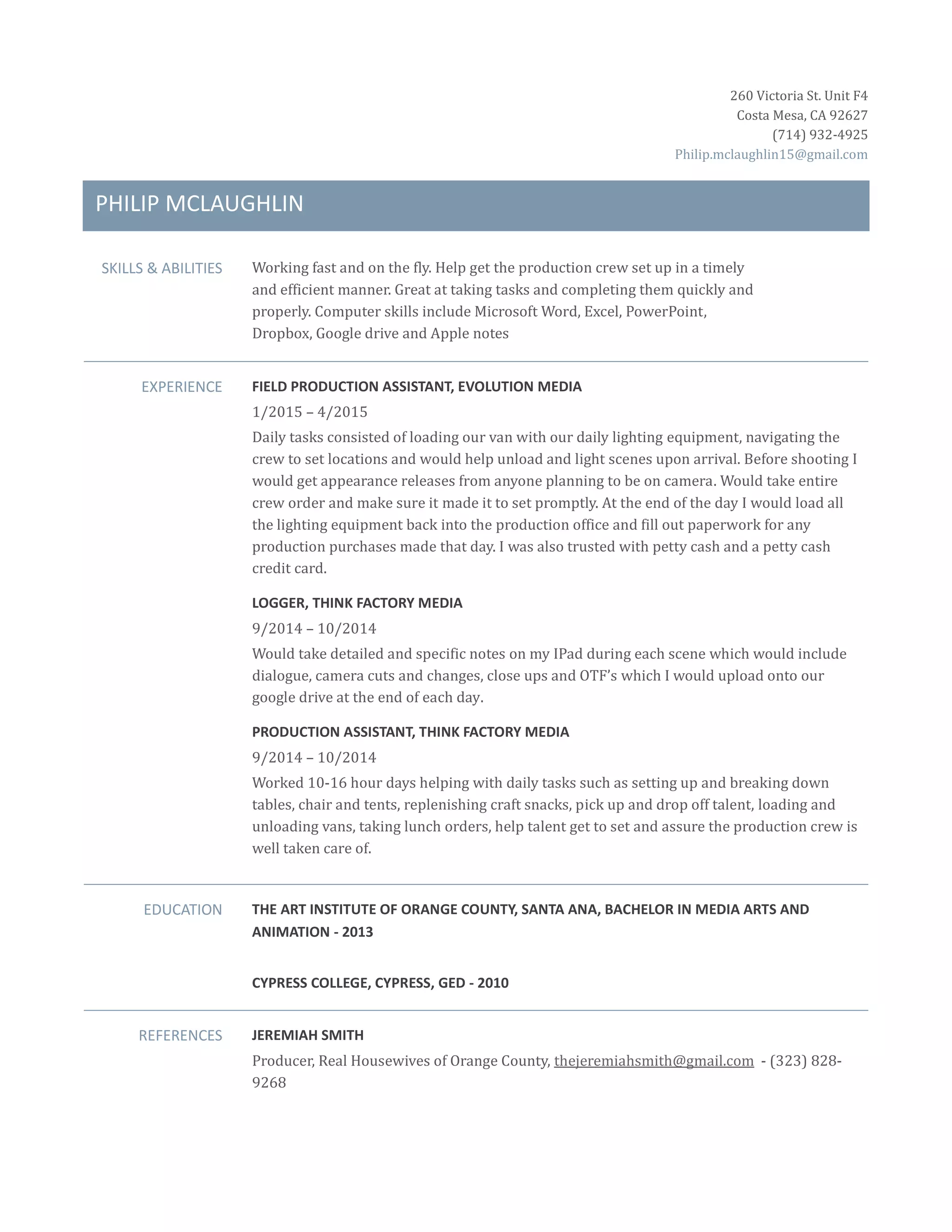 Philip McLaughlin's Resume | PDF