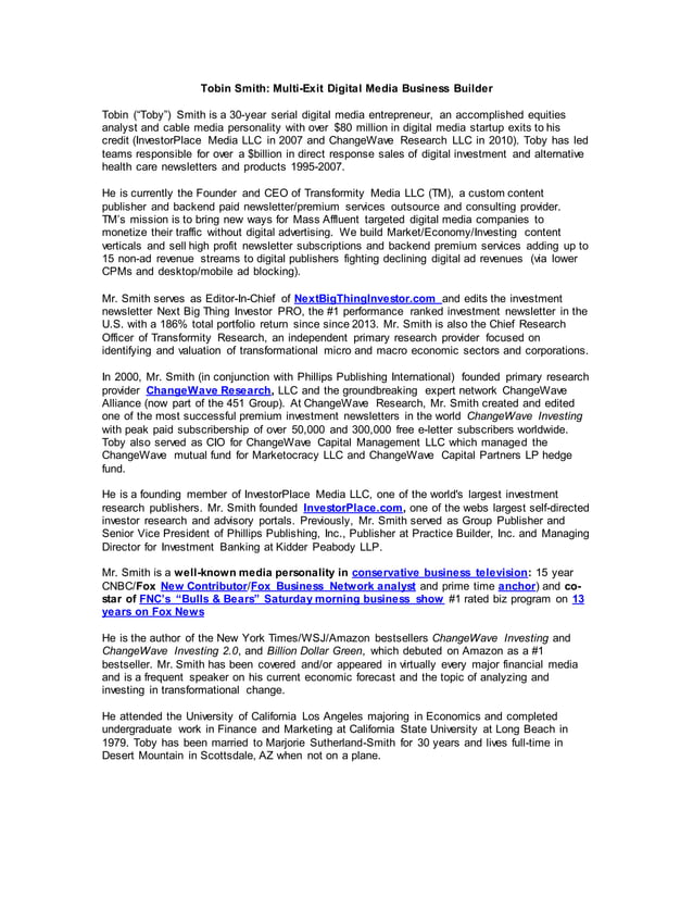 Tobin Smith Bio 6.1.16