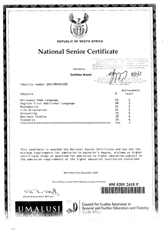 National Senior certificate | PDF