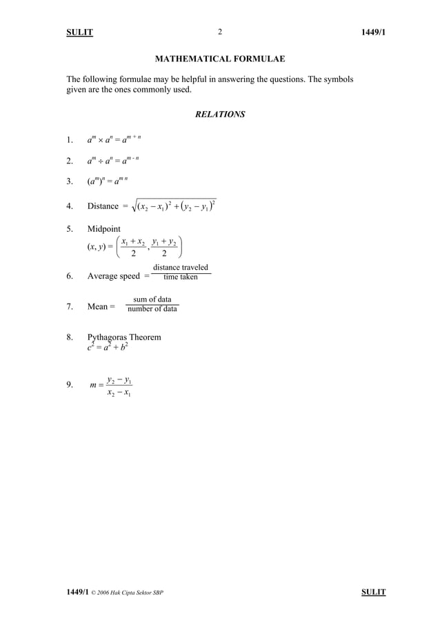 F4 Final Sbp2006 Math P1 | PDF