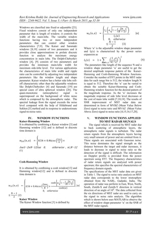 Improved Snr Of Mst Radar Signals By Kaiser-Hamming And Cosh-Hamming ...