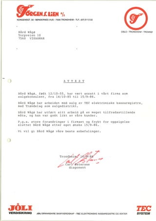 Jørgen S Lien - arbeidsattest | PDF