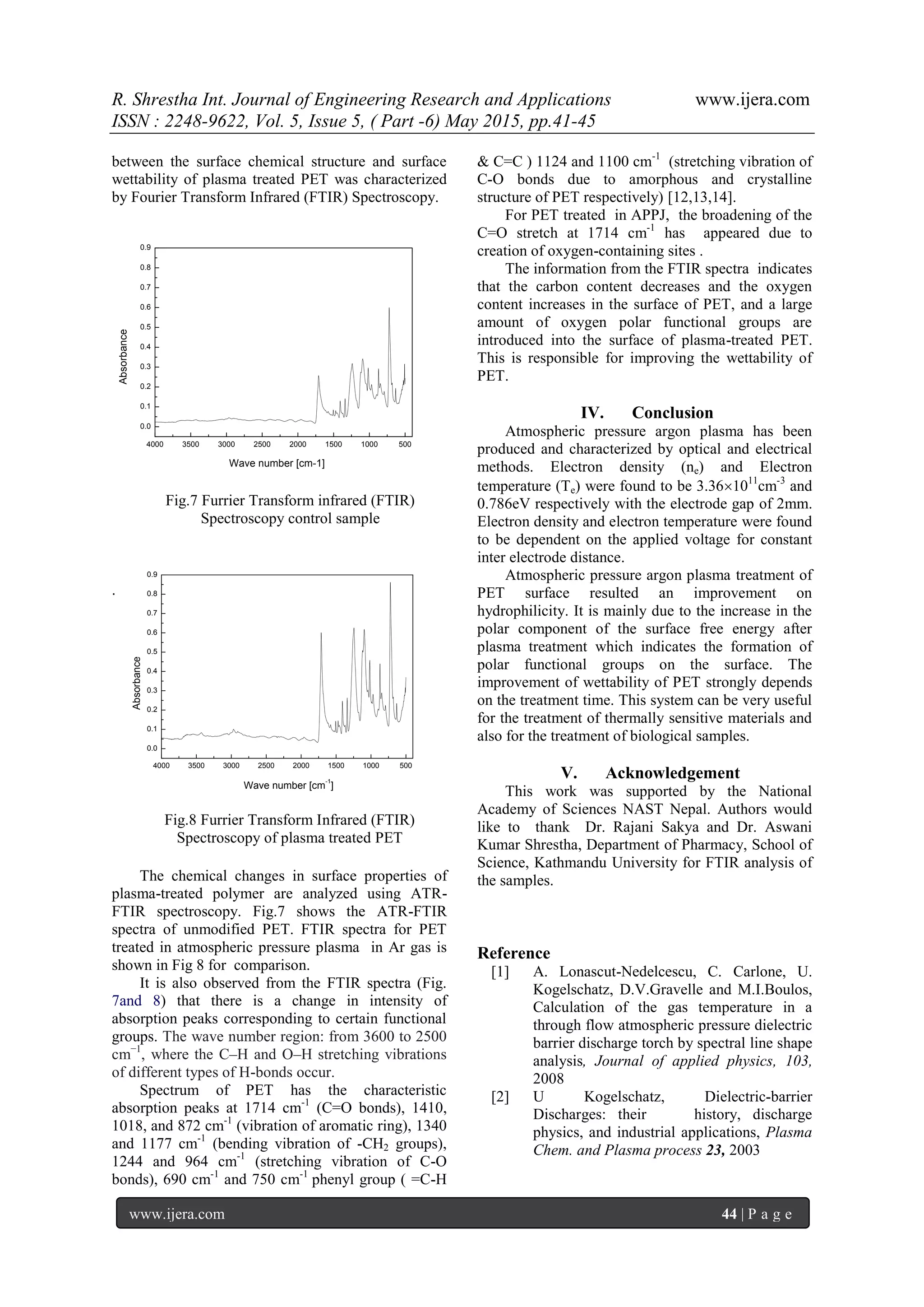 Experimental Study of an Atmospheric Pressure Dielectric Barrier Discharge and PET Surface ...