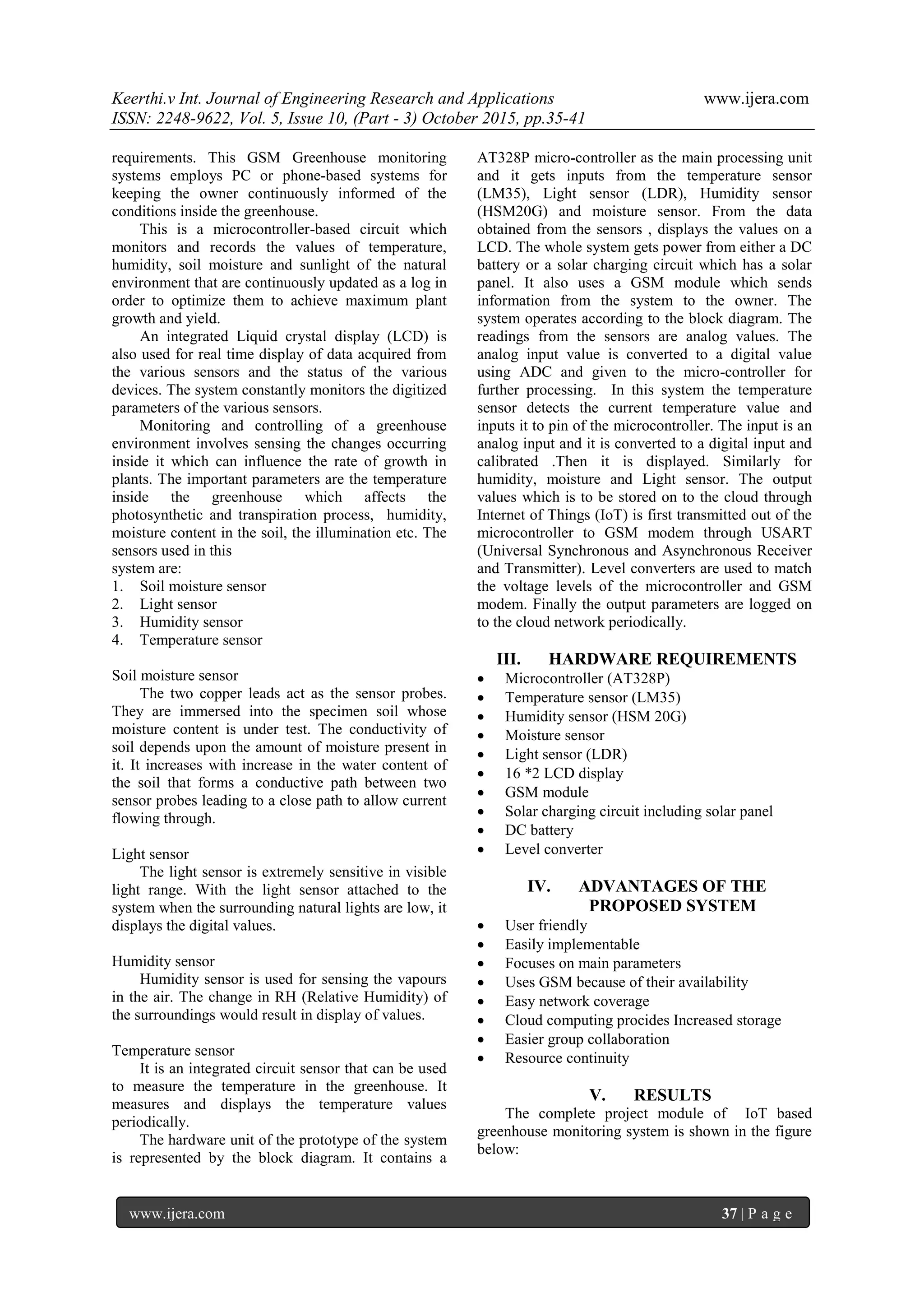 Cloud IoT Based Greenhouse Monitoring System | PDF