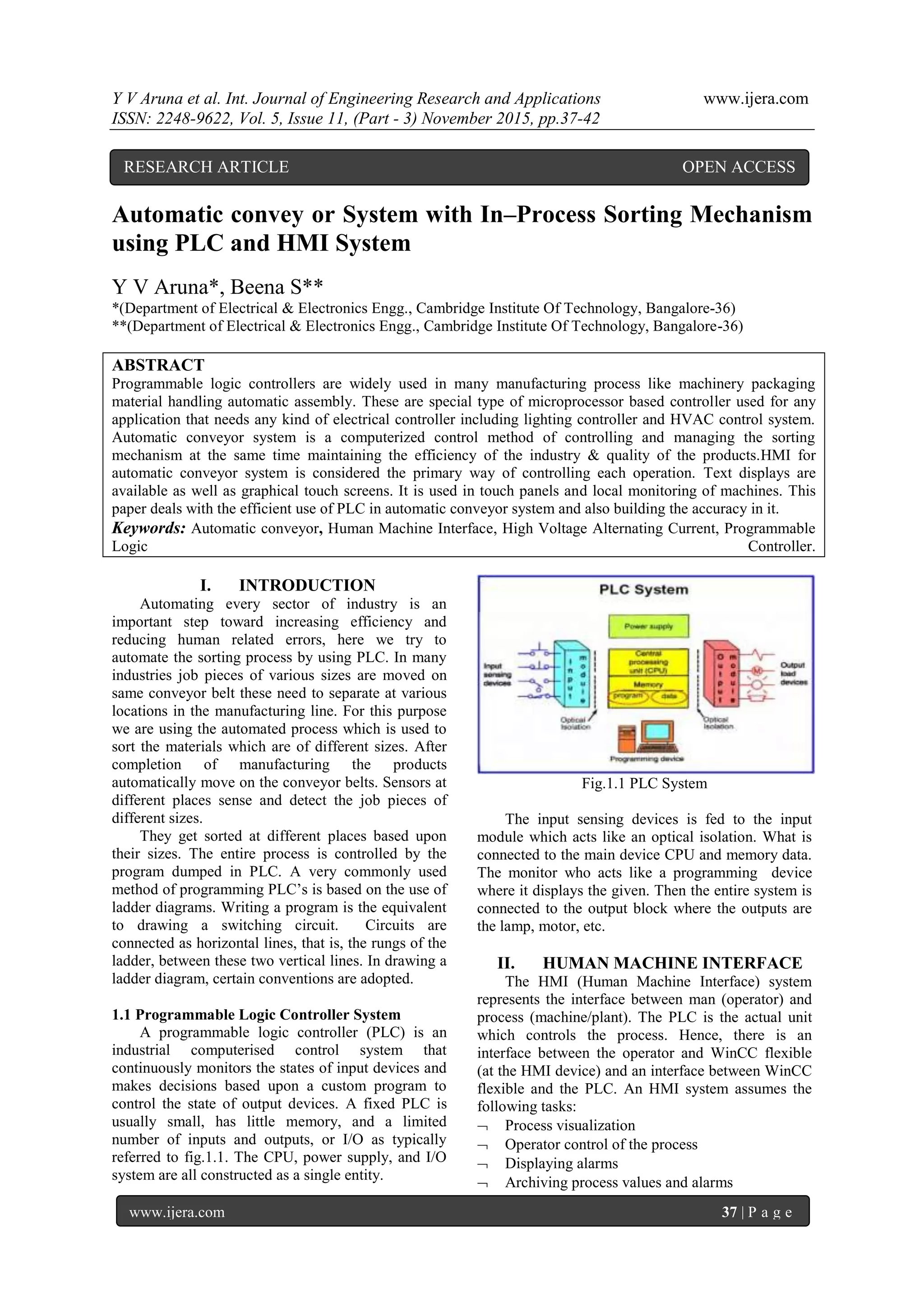 Automatic convey or System with In–Process Sorting Mechanism using PLC and HMI System | PDF