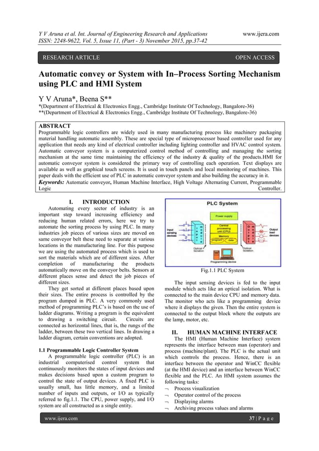 Automatic convey or System with In–Process Sorting Mechanism using PLC and HMI System | PDF