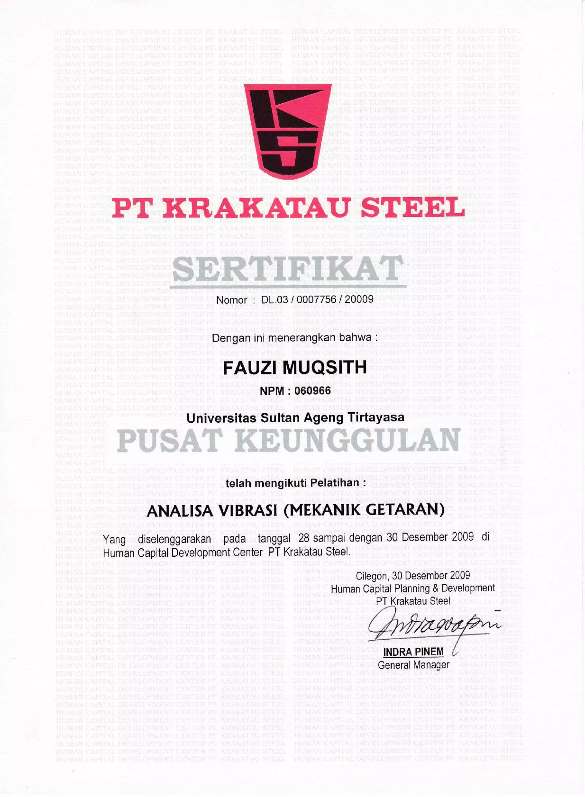 Sertifikat Krakatau Steel 1 | PDF