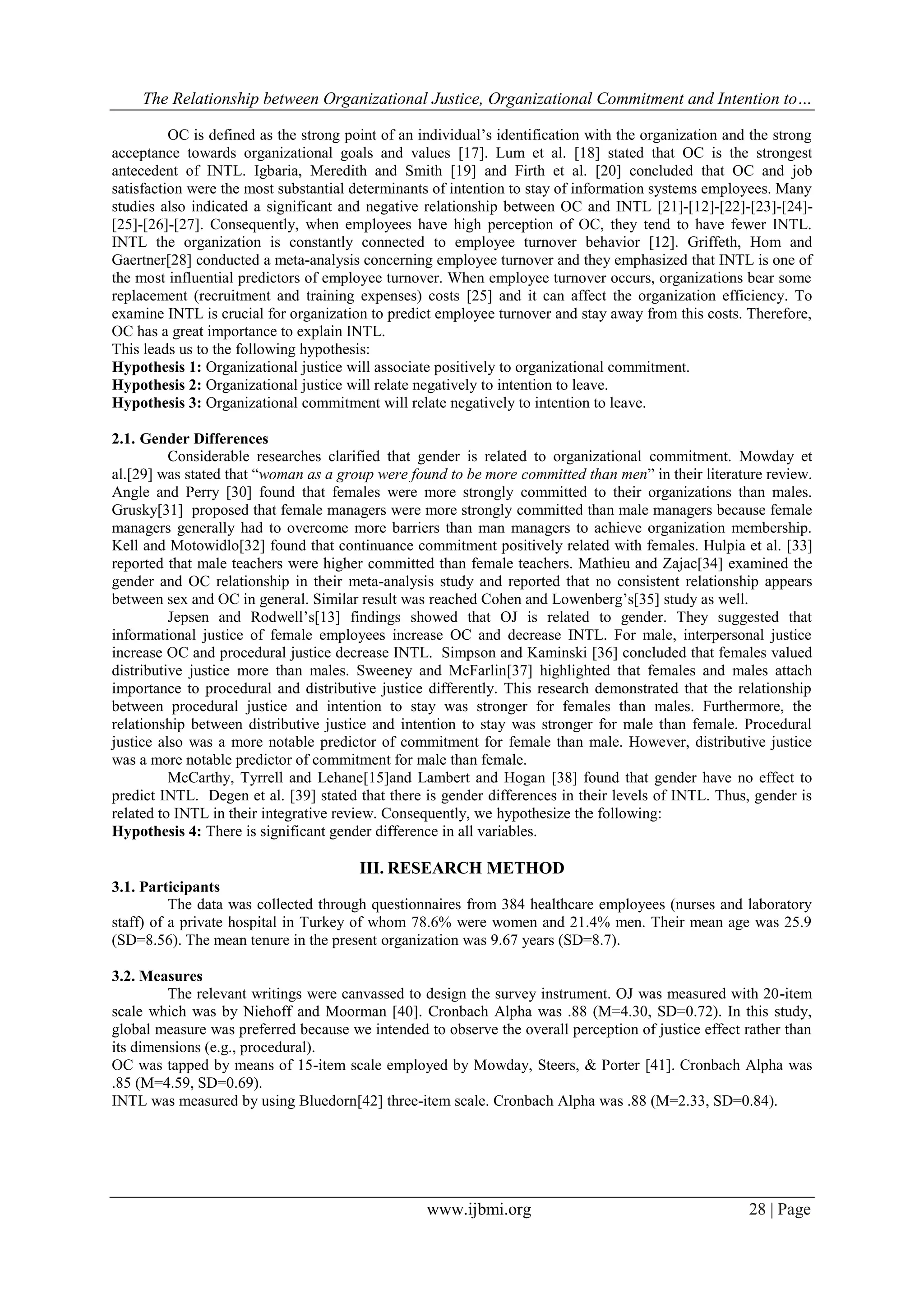 The Relationship between Organizational Justice, Organizational Commitment and Intention to ...