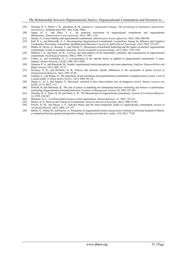 The Relationship between Organizational Justice, Organizational Commitment and Intention to ...