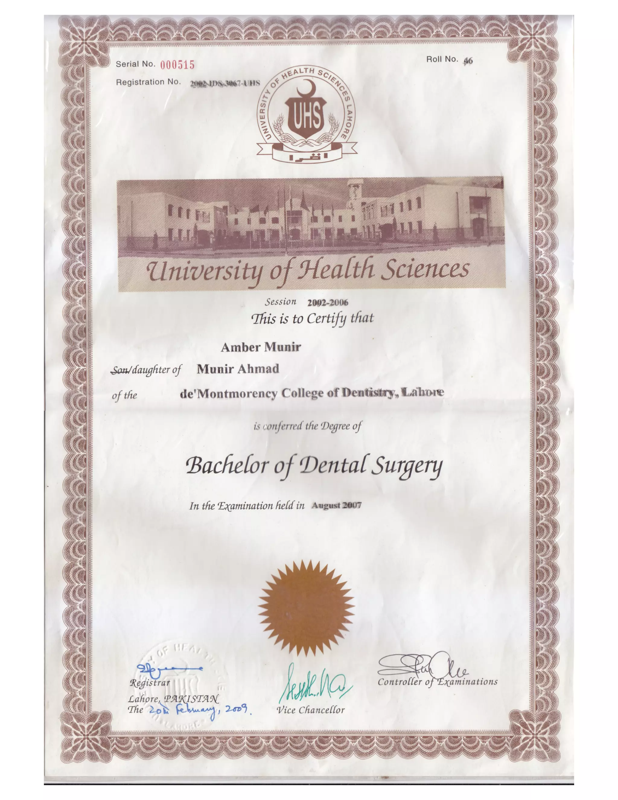 BDS Certificate De Montmorency | PDF