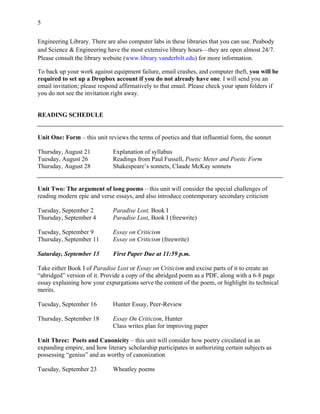 Fall 2014 Introduction to Poetry | PDF | Homework and Study | Education