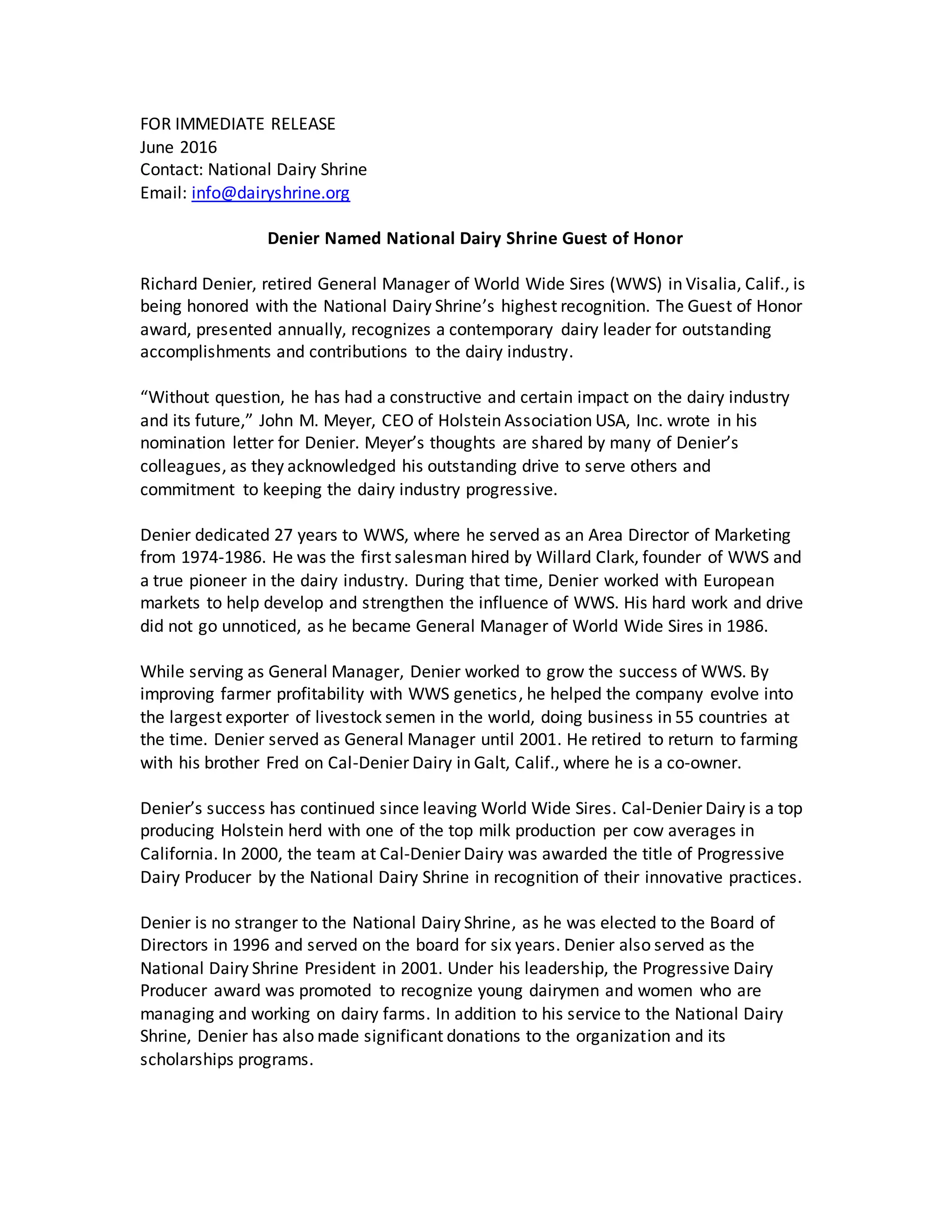 Richard Denier Press Release NDS | DOCX