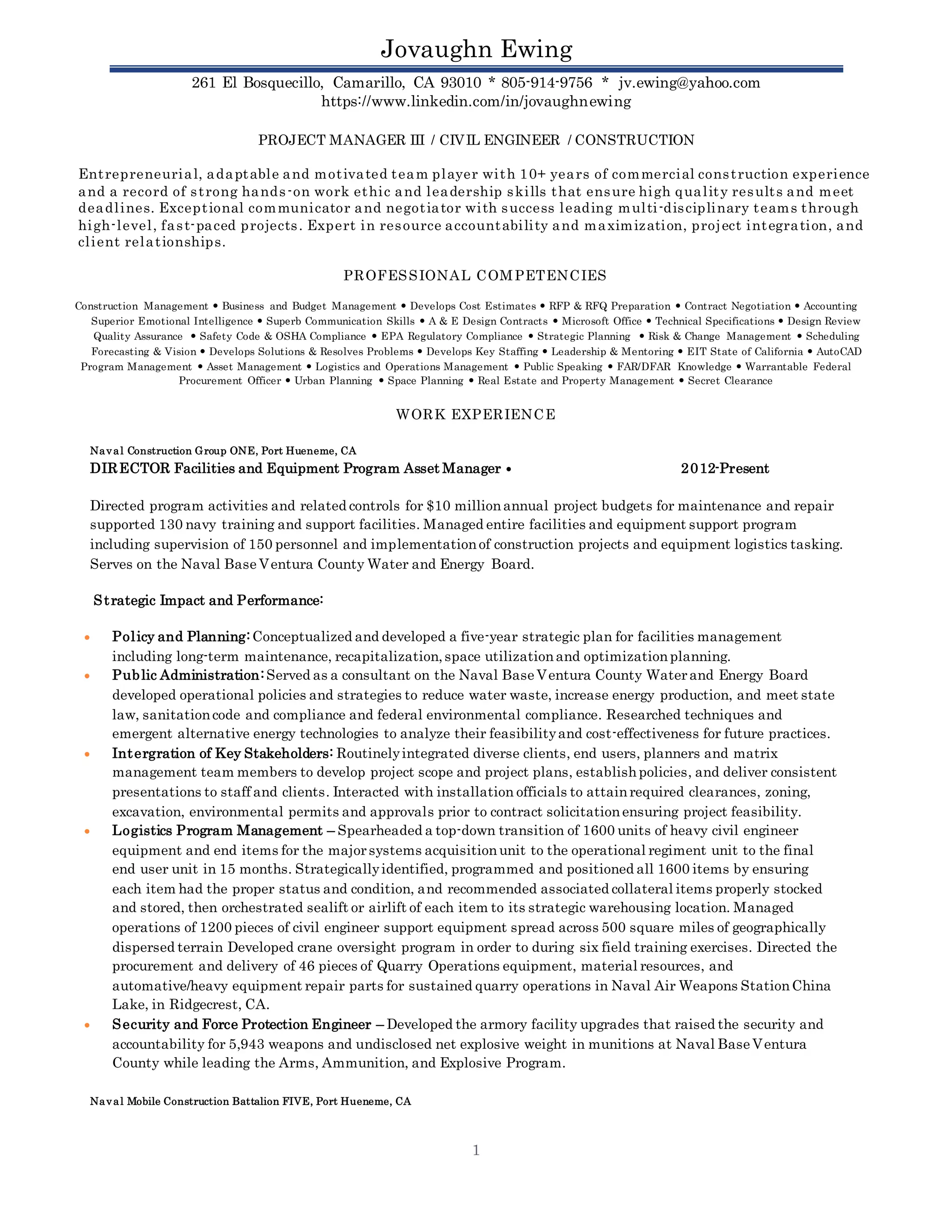 J Ewing Project Manager III Resume | DOCX | Civil Engineering Industry | Industries