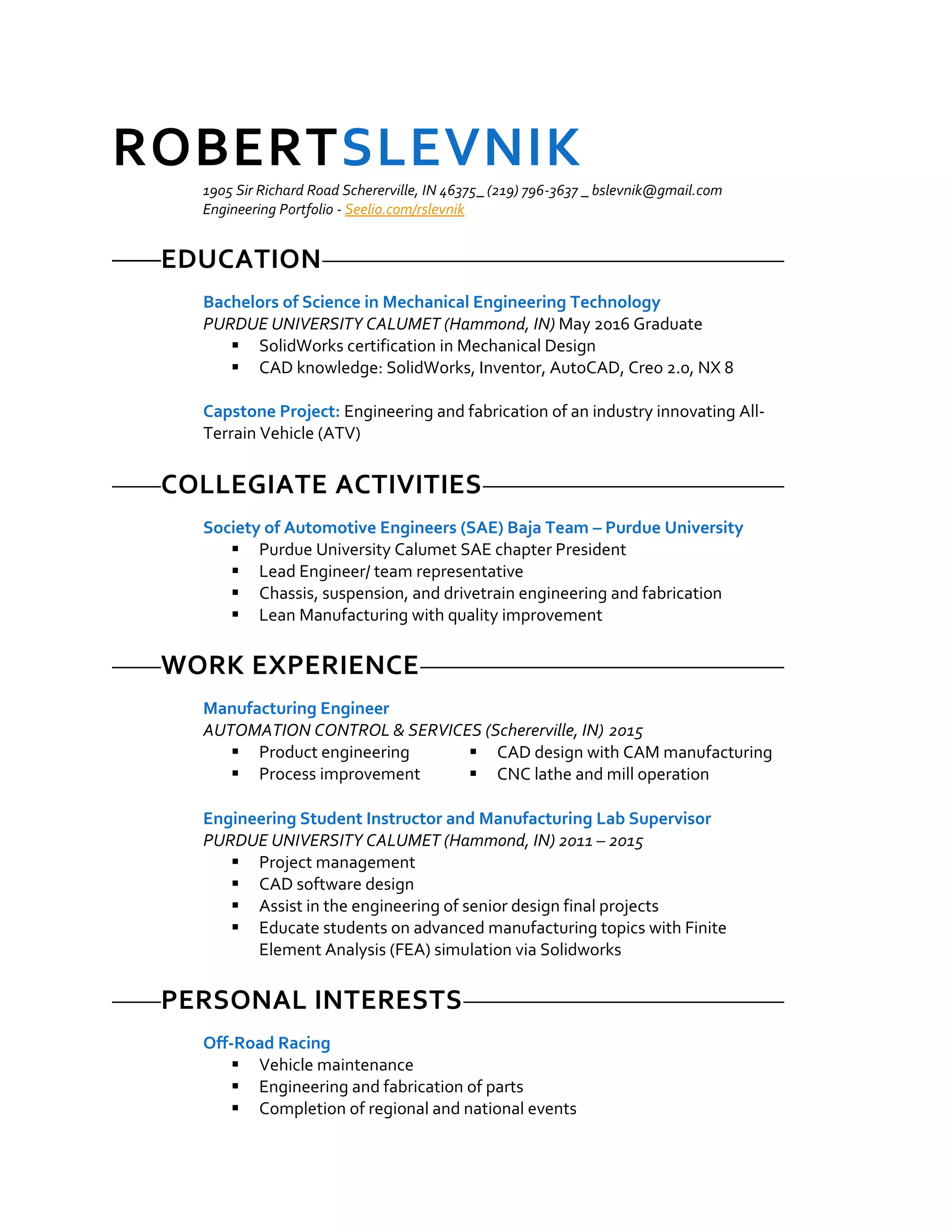 Robert Slevnik Resume' 2016 | PDF | Automotive