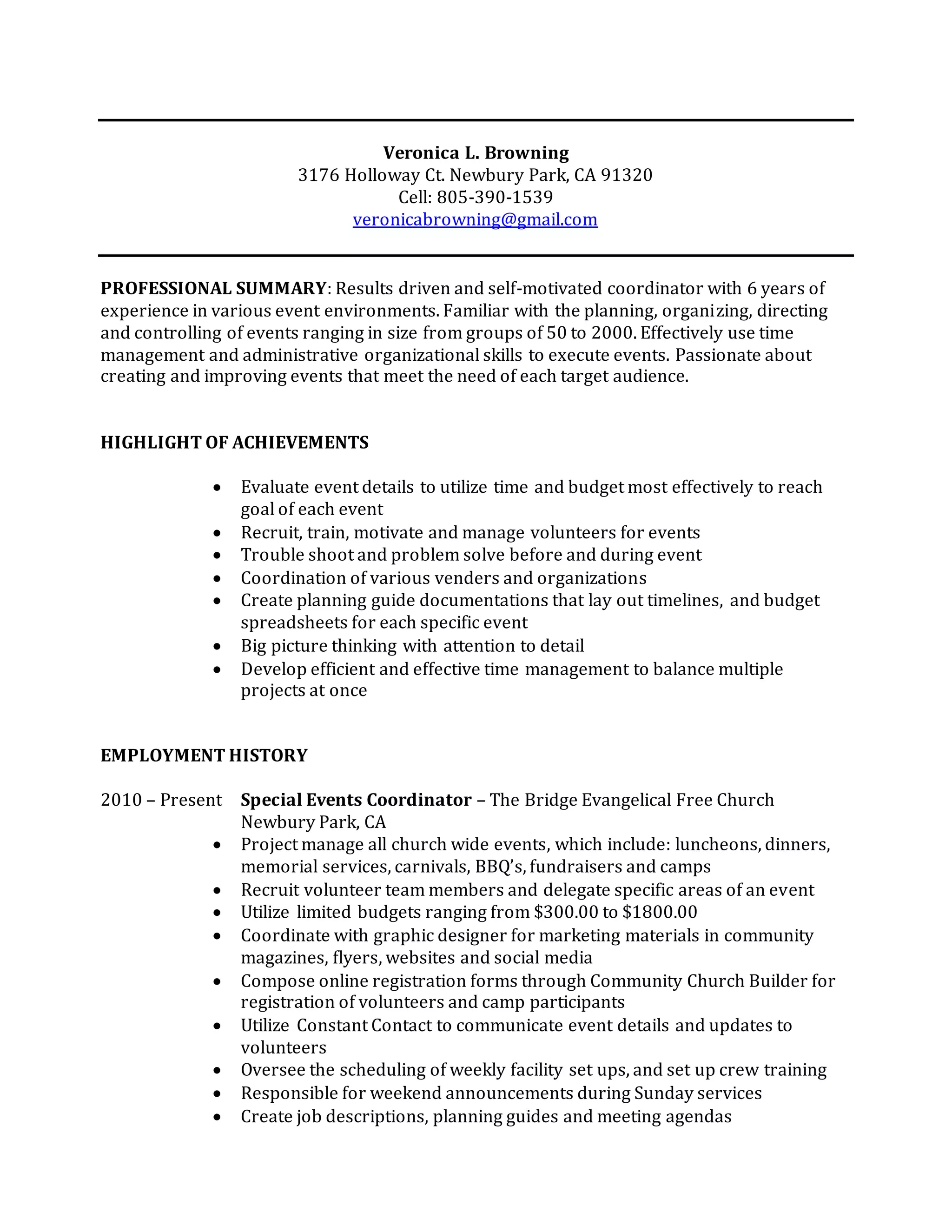 Veronica L Browning Resume | DOCX