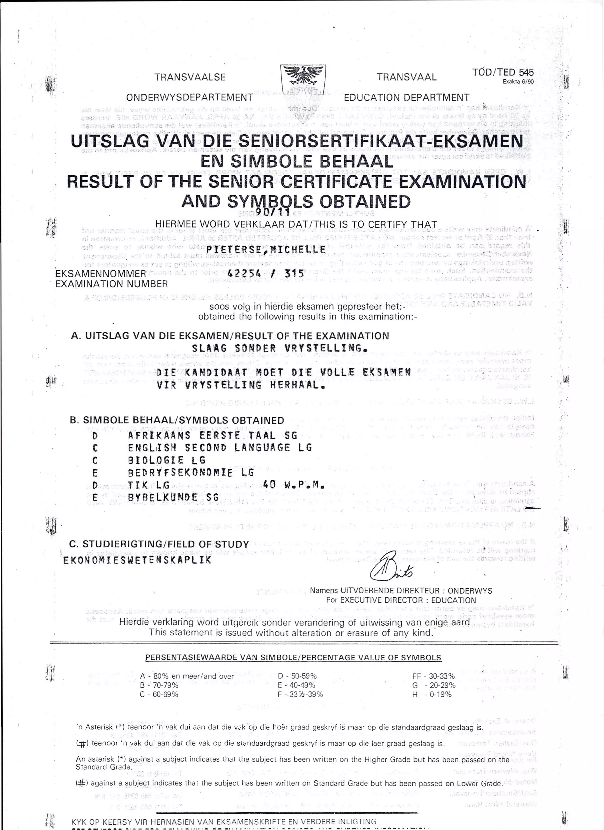 Michelle matriek sertifikaat | PDF