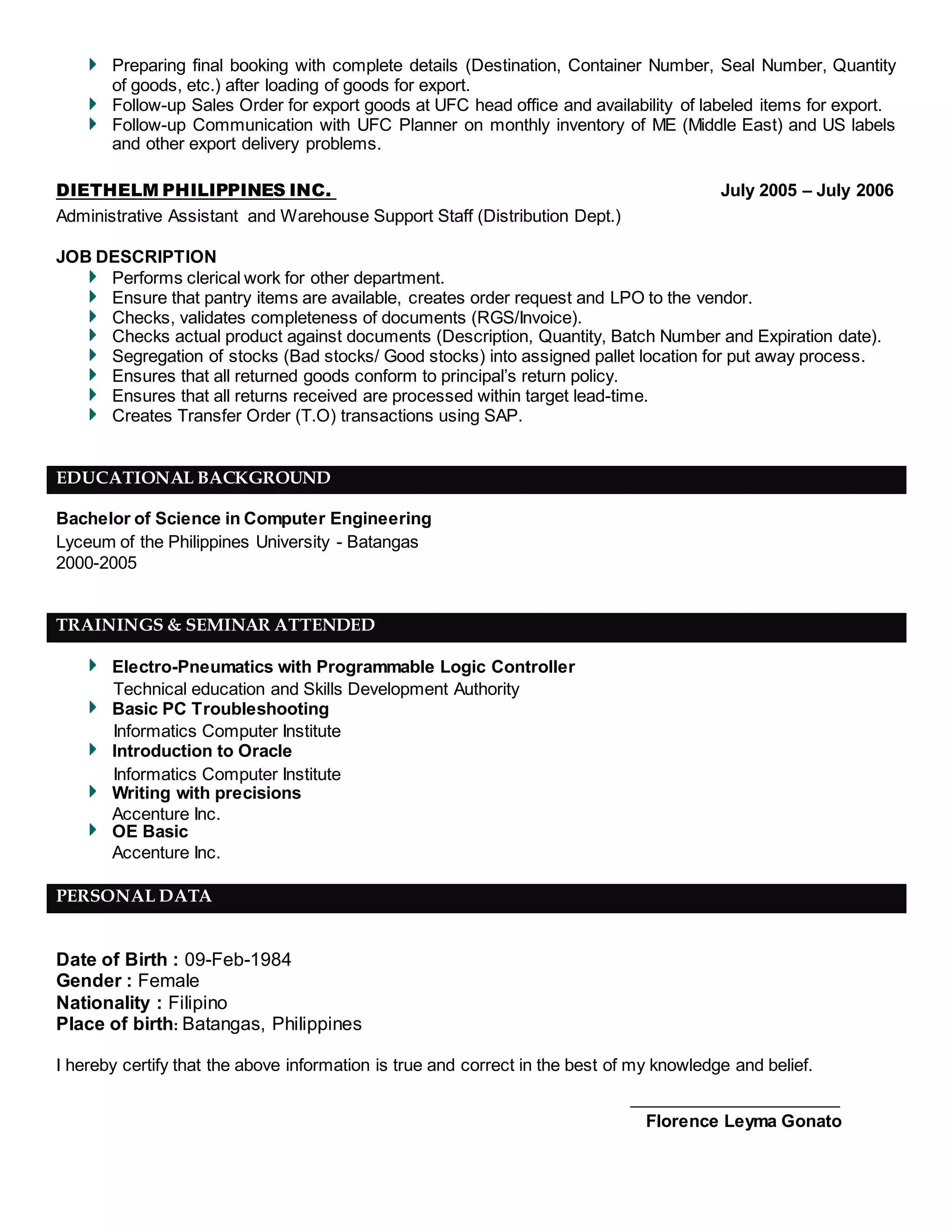 Florence L Gonato CV | DOCX