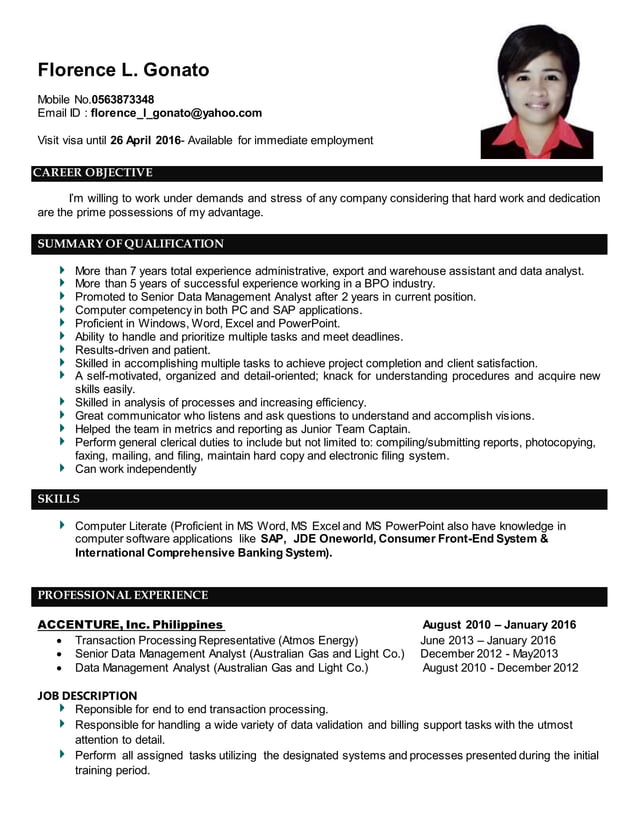 Florence L Gonato CV | DOCX | Business | Business and Finance