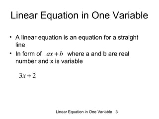Linear Equation in one variables 3 | PPT