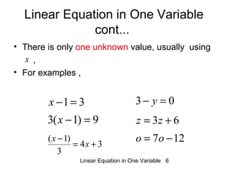 Linear Equation in one variables 3 | PPT | Physics | Science