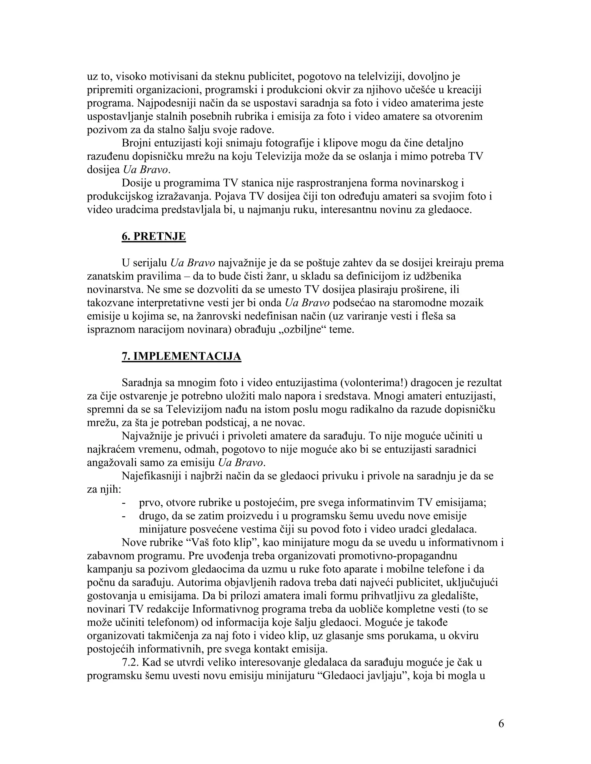 TV projekat Ua Bravo (dosije) | PDF