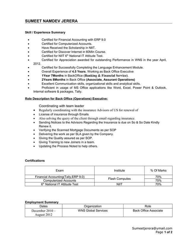 Sumit Resume 2015 | DOC