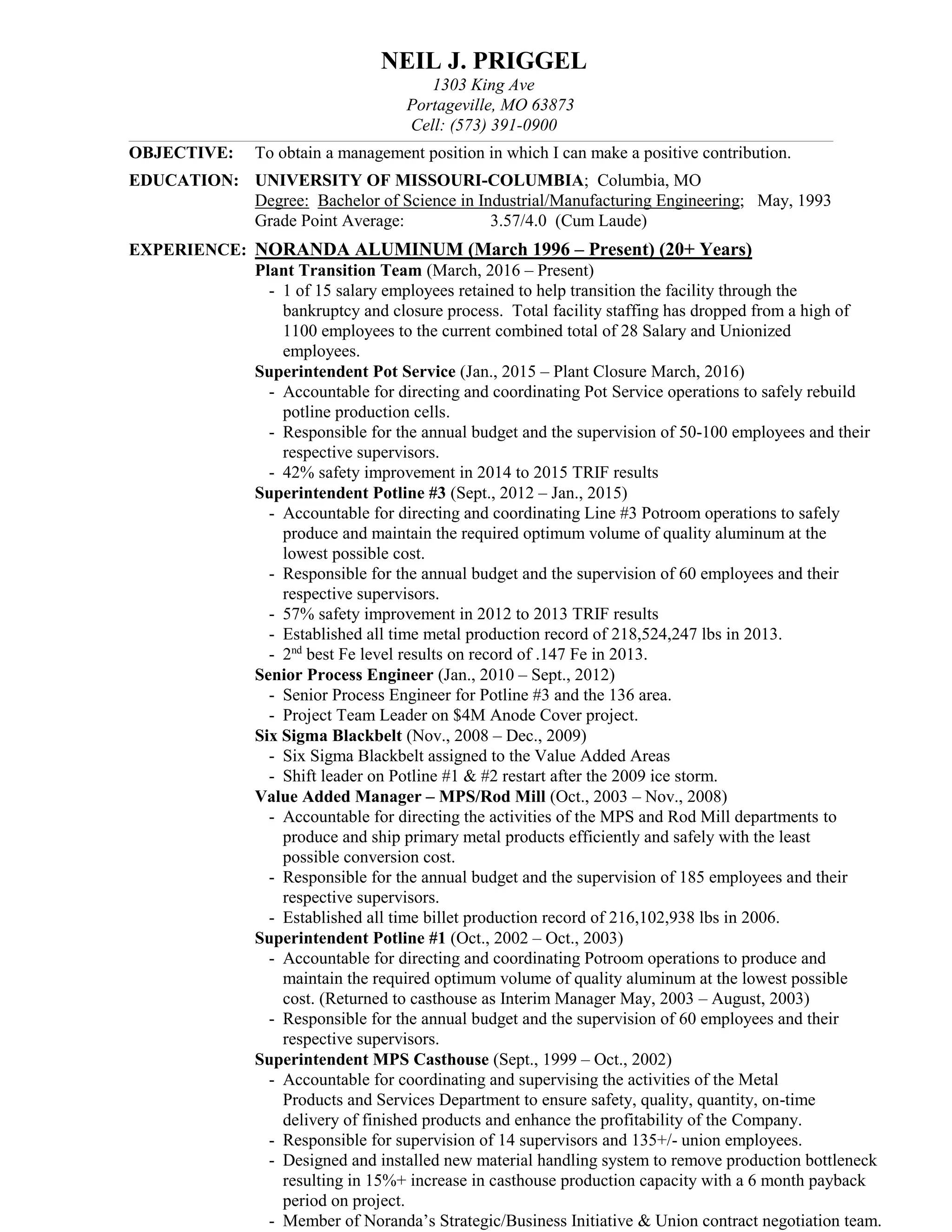 Neil Priggel Resume 4-8-16 | PDF
