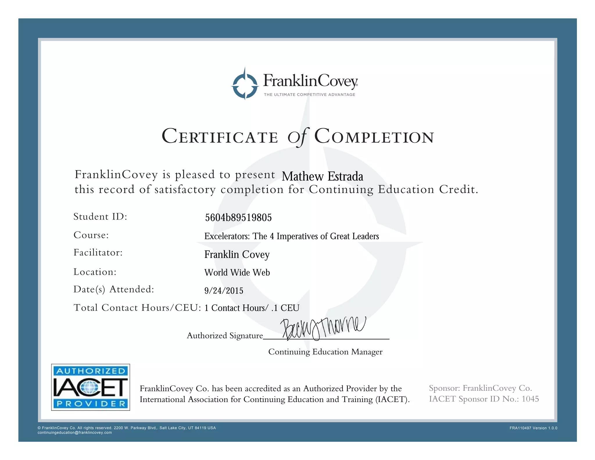 CEU_Certificate_FranklinCovey | PDF