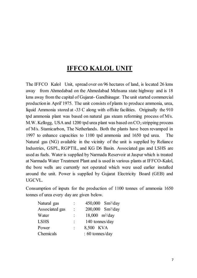 Training Report of IFFCO KALOL_Daxit Akbari | DOCX | Agriculture | Industries