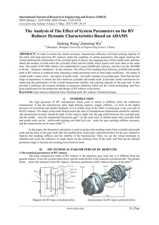 The Analysis of The Effect of System Parameters on the RV Reducer Dynamic Characteristics Based ...