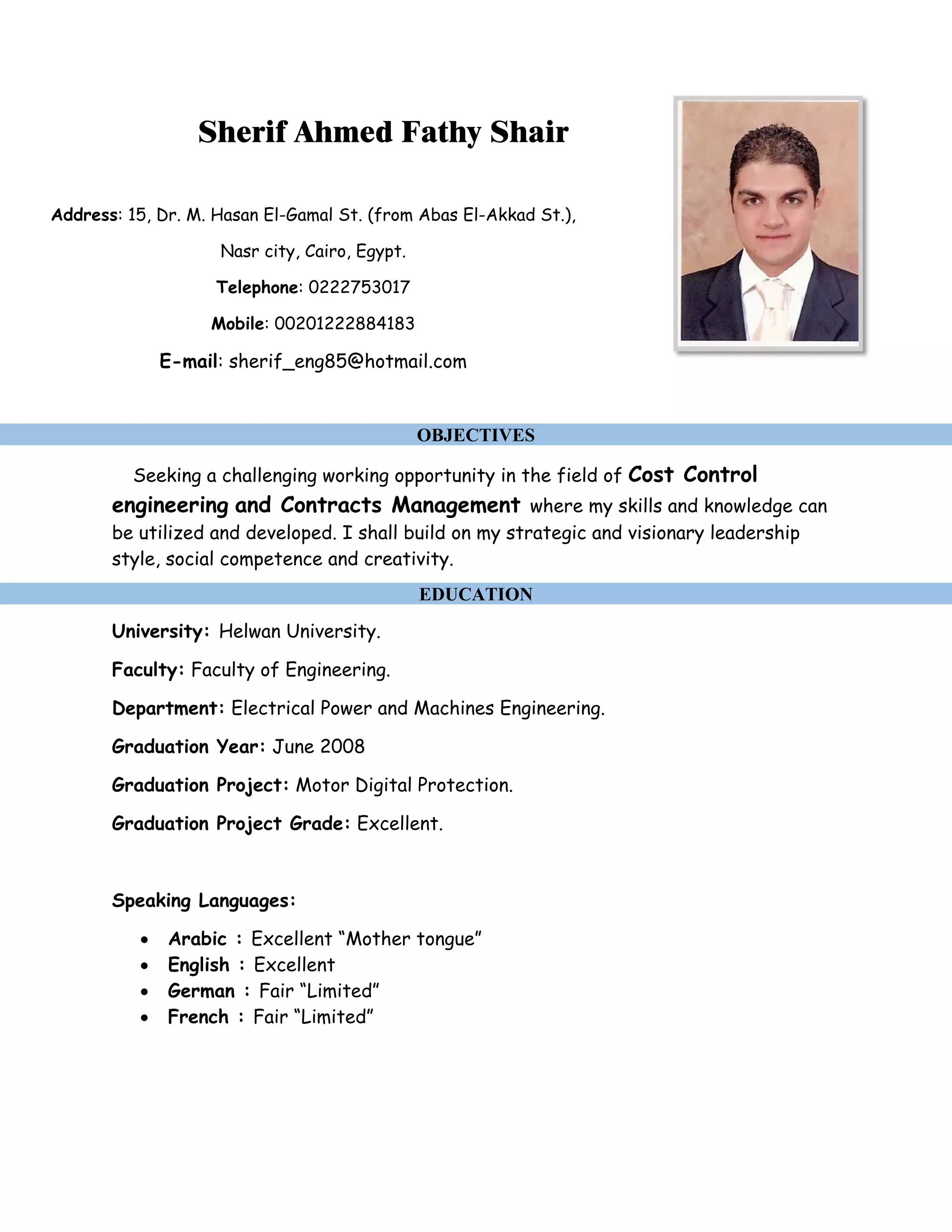Cost Control eng. and Contracts Mngmnt Engineer CV 2008 (Jun.15) | PDF
