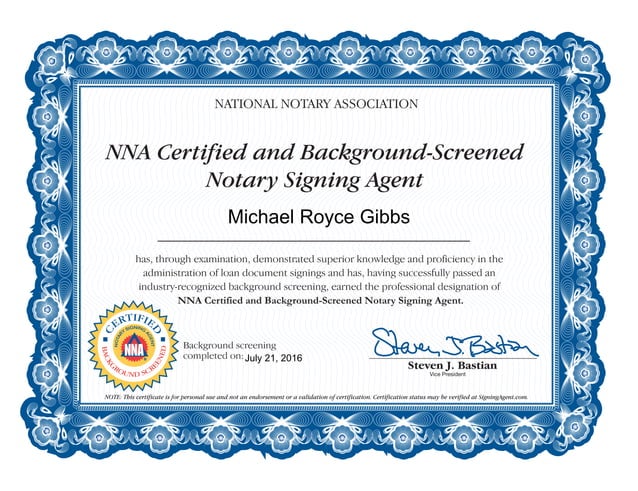 NNA 2016 CERTIFIED BACKGROUND SCREENED SIGNING AGENT | PDF