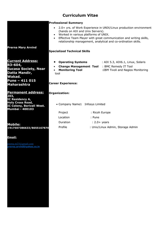 AIX_Administrator_Prerna Arvind_updated Resume | DOC | Operating ...